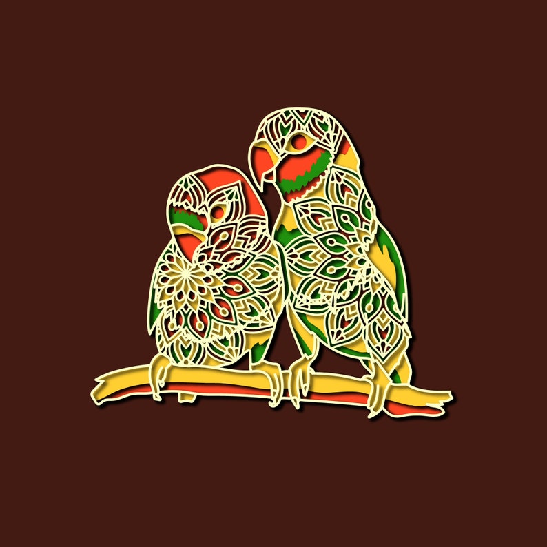 Parrots Mandala SVG, 3D Parakeets Layered, Birds Multilayered, Exotic ...