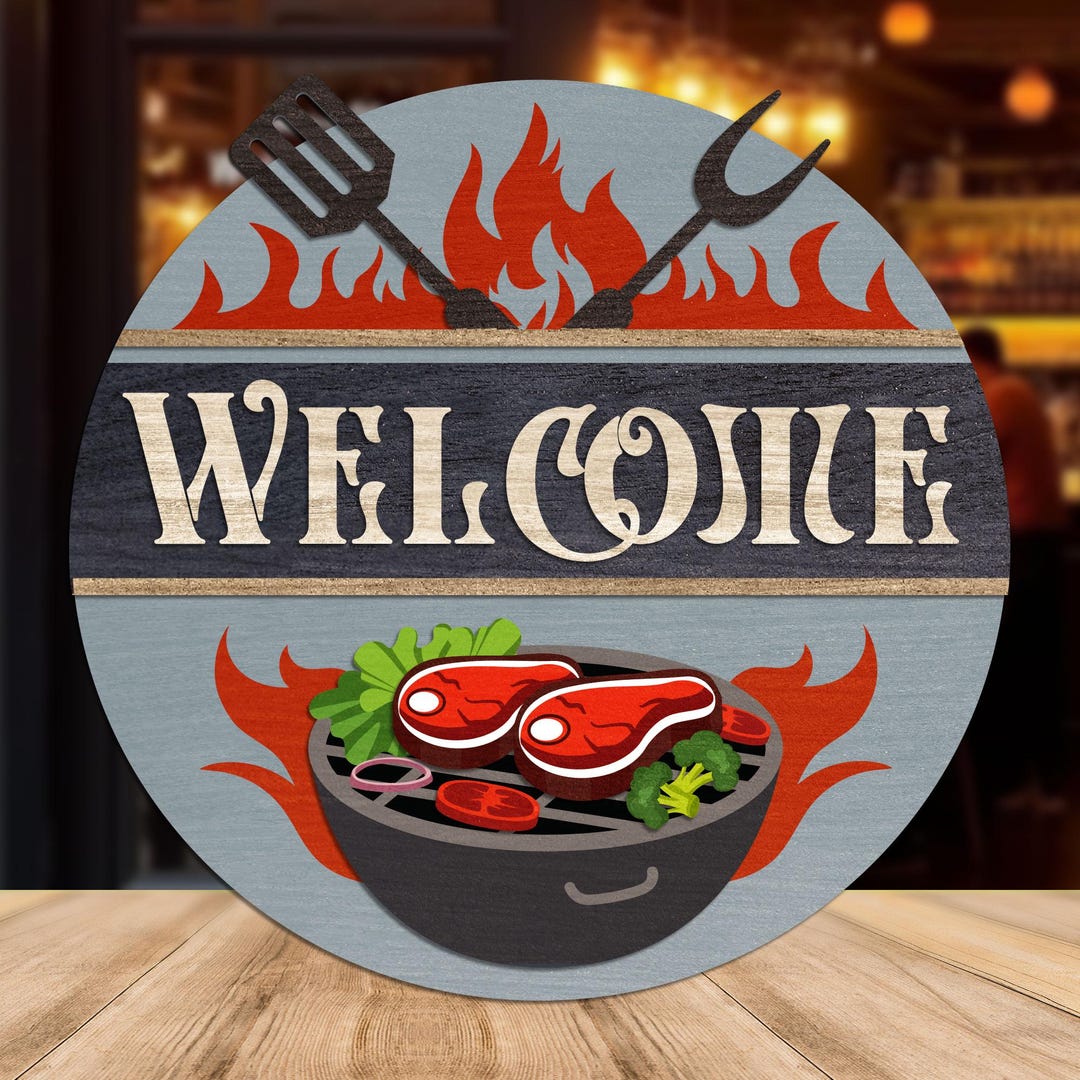Grill SVG Door Hanger, Welcome Bar Grill Sign SVG, BBQ Grill Sign, Bbq ...