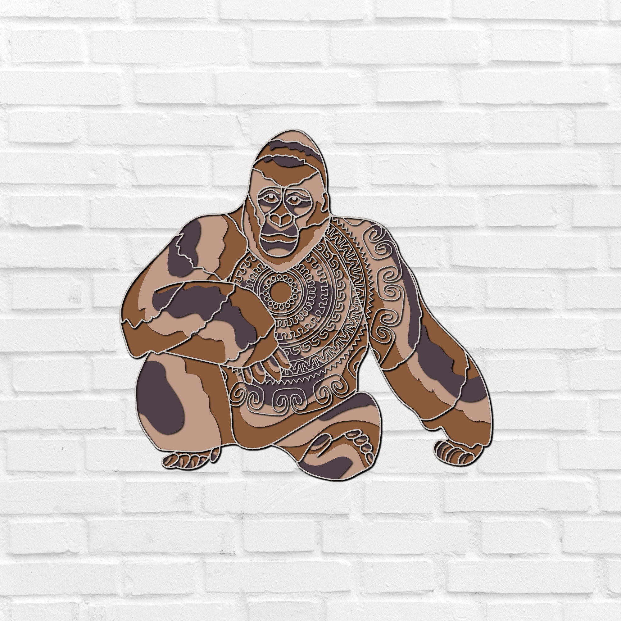 Gorilla Mandala SVG, 3D Monkey Digital File, Monkey Multilayered DXF ...