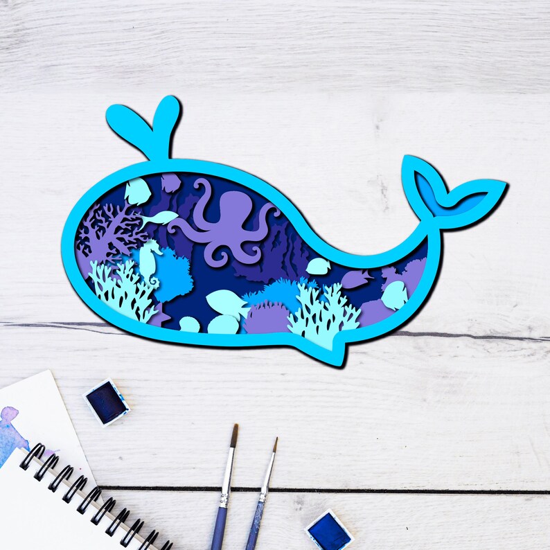 Whale SVG, 3D Whale Multilayer DXF, Whale Art Party Paint Kit Home ...