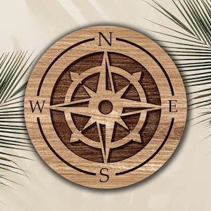 Wind Rose Wood Trivet SVG — Compass Laser Cut File — Compass Coaster ...