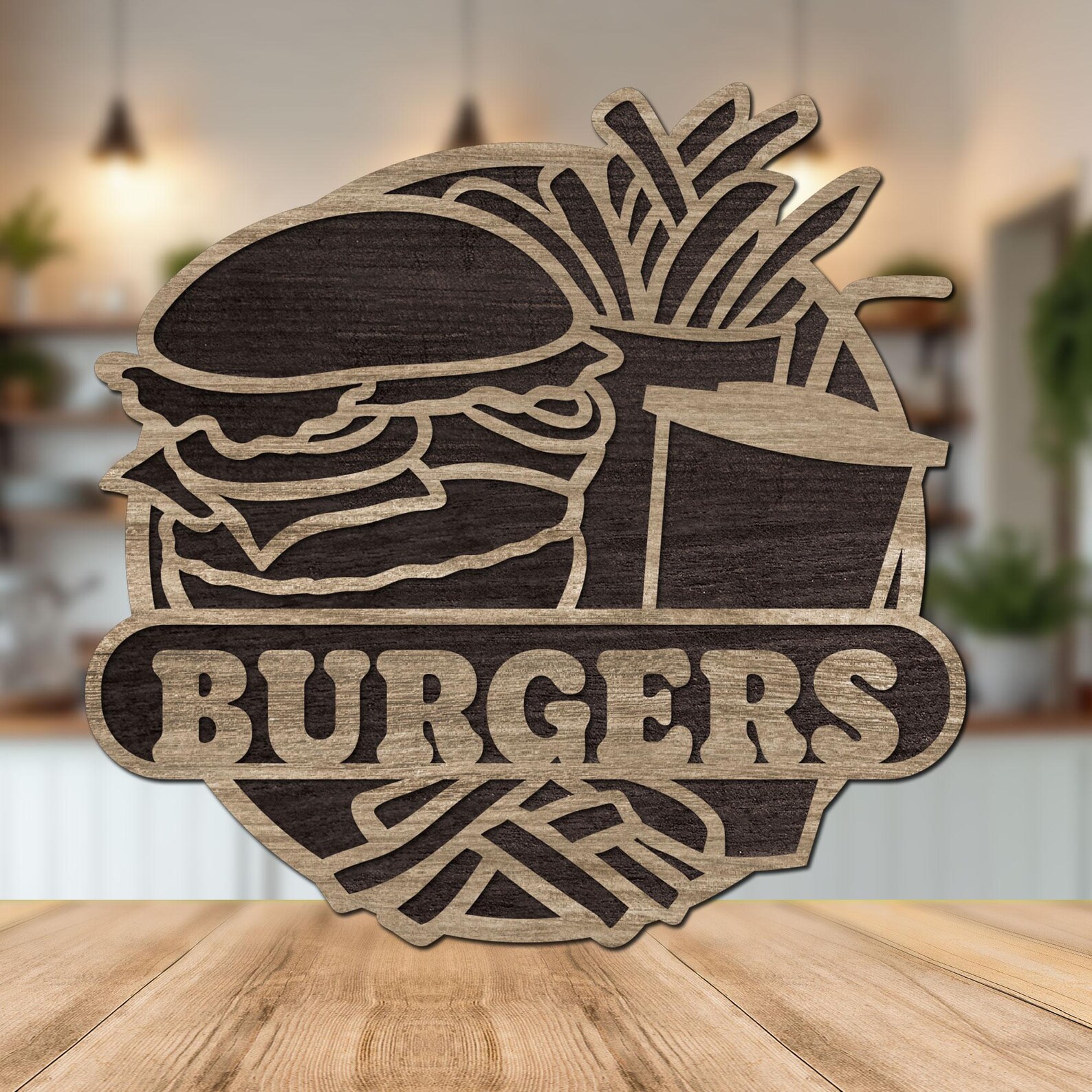 Burger Sign SVG, Fast Food Door Hanger Laser Cut File, Cafe Decor SVG ...