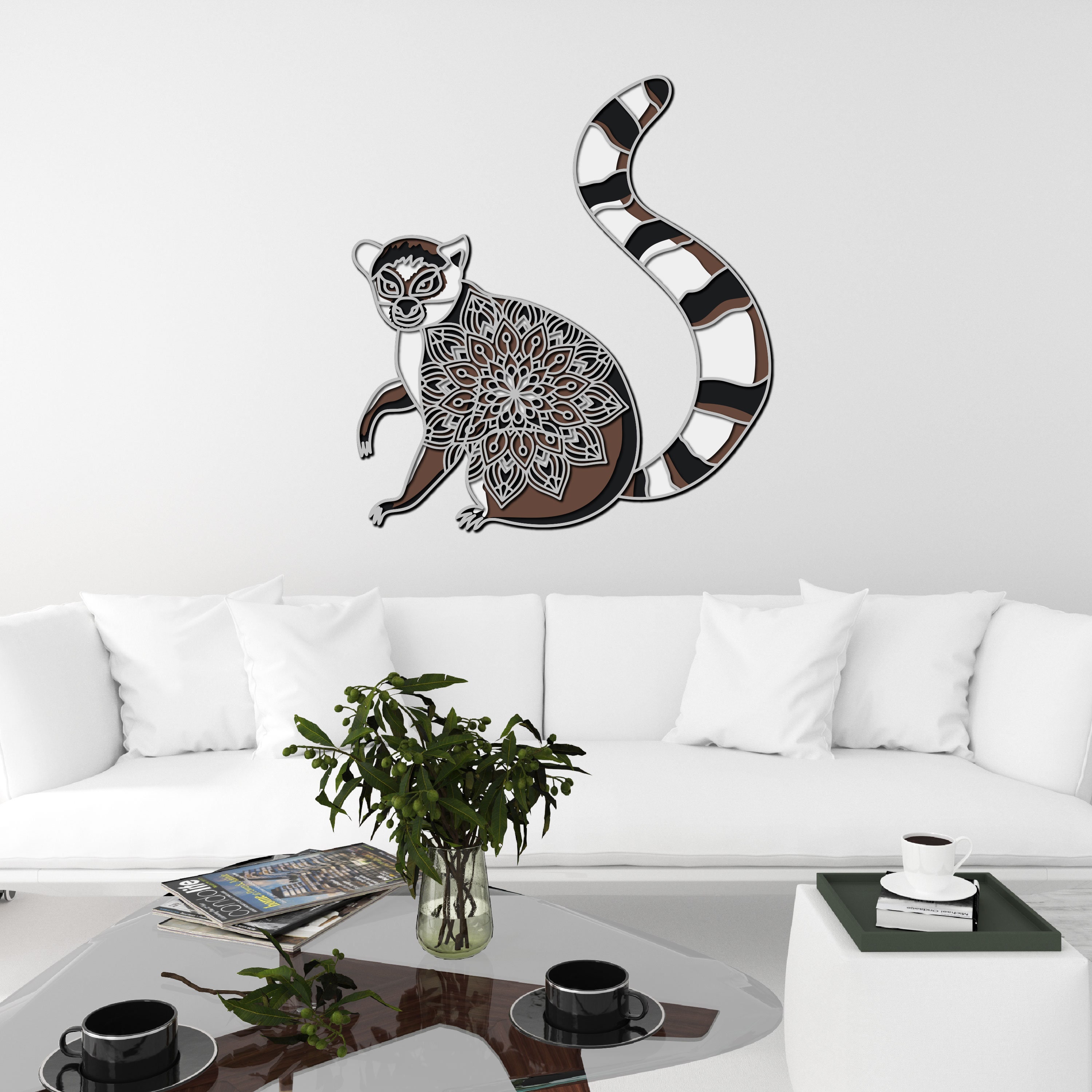 Lemur Multilayer SVG, 3D Lemur Digital File DXF, Lemur Mandala SVG ...