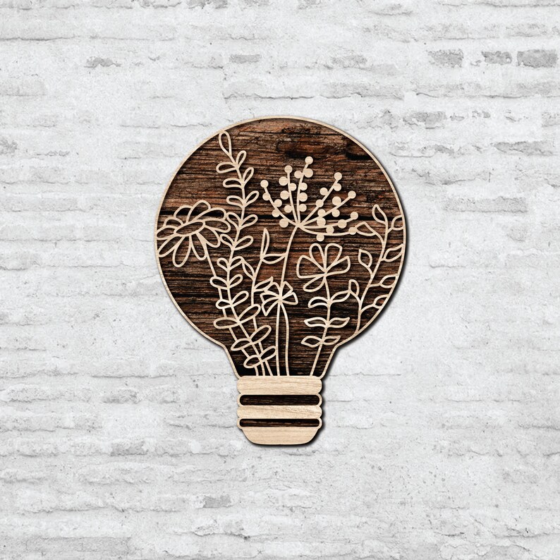 Wildflowers in Light Bulb SVG, Wildflowers Laser Cutting, Flora in ...