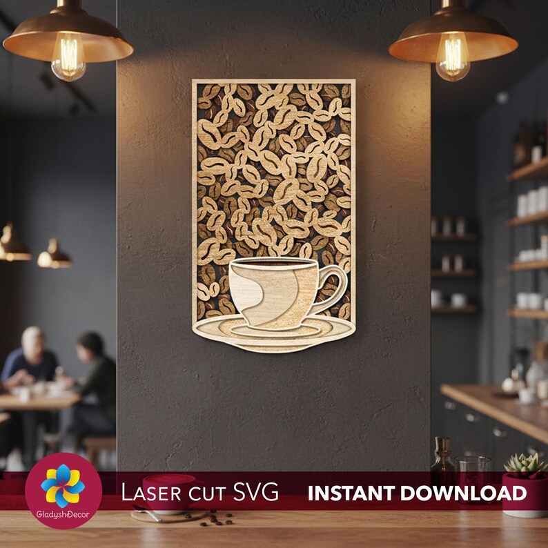 3D Coffee Cup Layered SVG, 5-layer Coffee Beans Wall Art File, Coffee ...