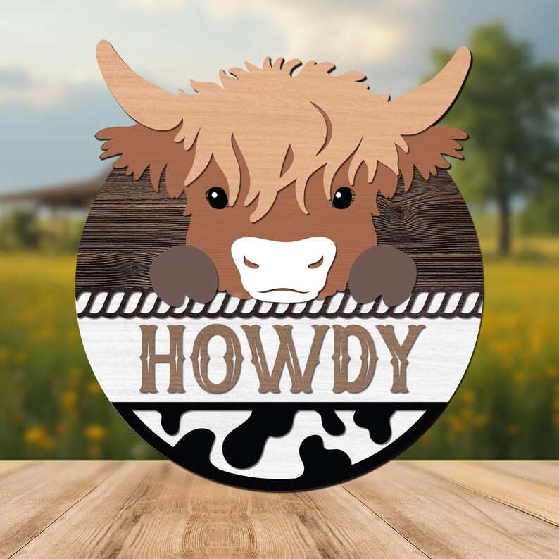 Howdy Door Hanger SVG, Highland Cow Laser Cut File, Farmhouse Front ...