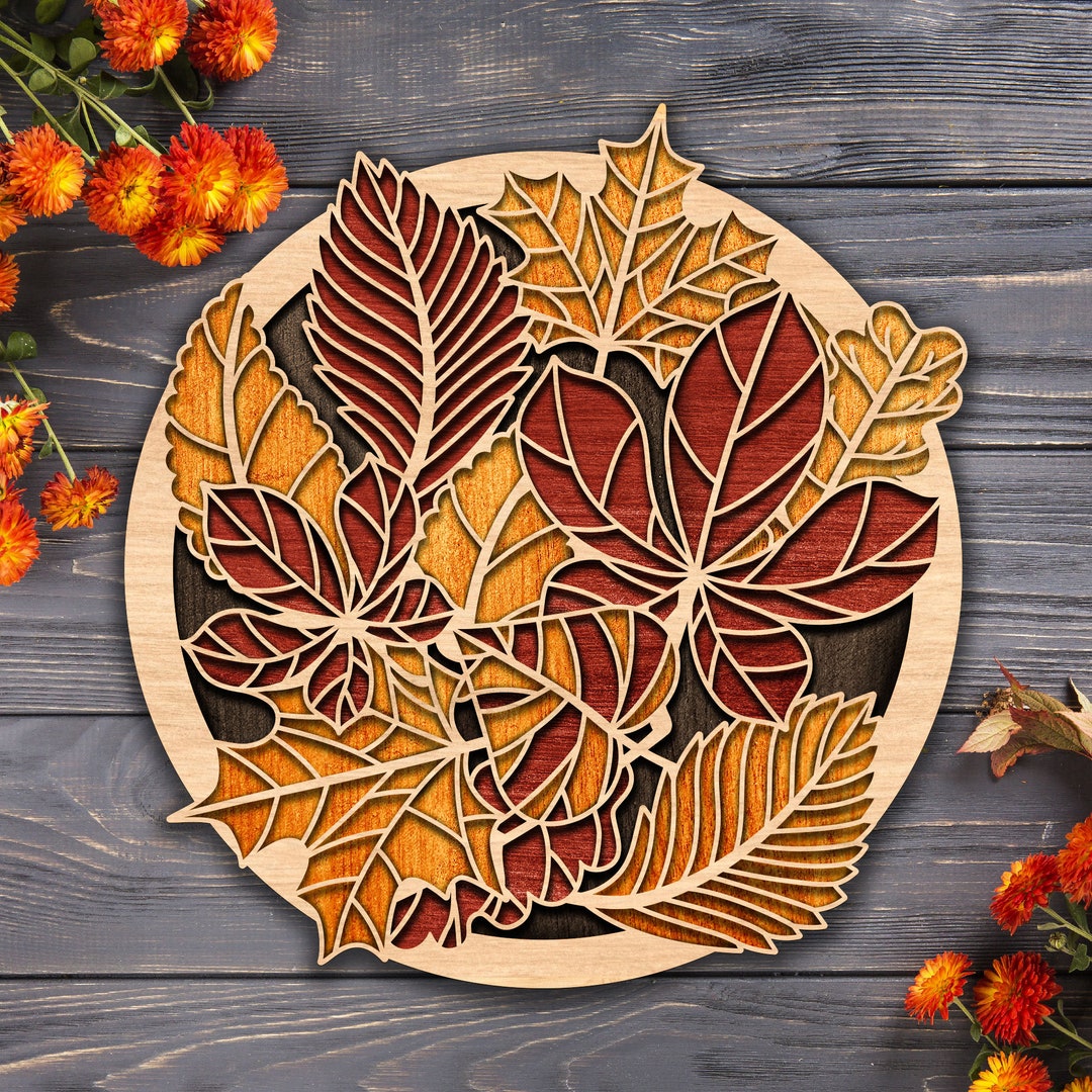 Leaf Trivet SVG — Wood Coffee Trivet Svg — Leaves 3D Multilayered ...