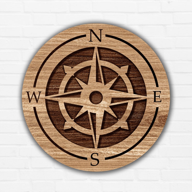 Wind Rose Wood Trivet SVG — Compass Laser Cut File — Compass Coaster ...