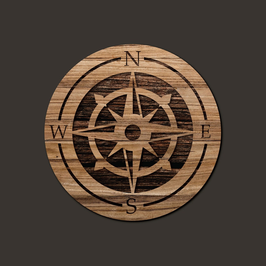 Wind Rose Wood Trivet SVG Compass Laser Cut File Compass Coaster DXF ...