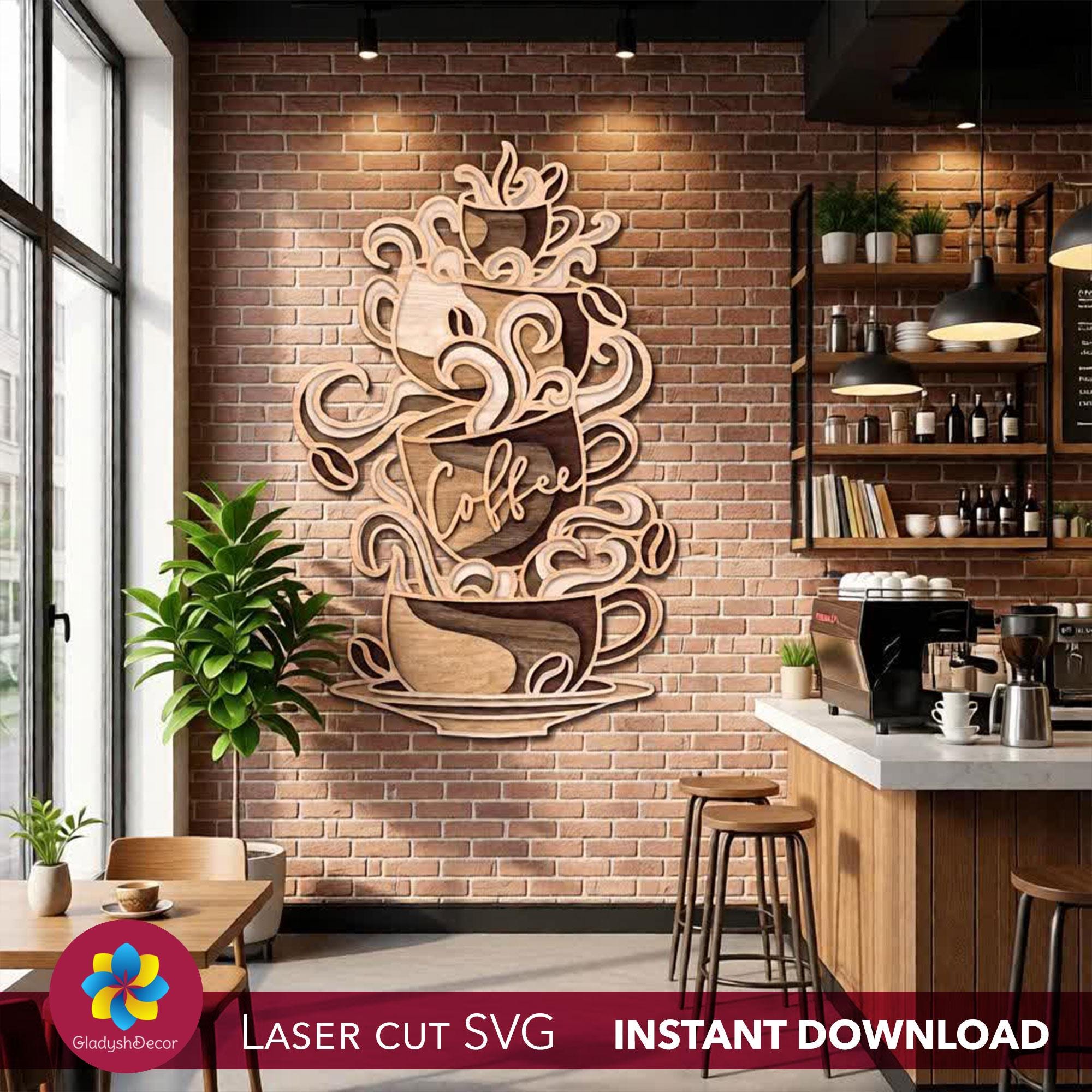 3D Layered Coffee Cups SVG for Laser Cutting, Multi-layer Coffee Bar ...