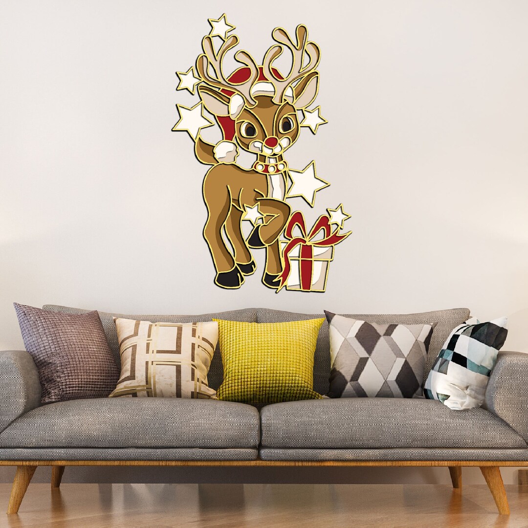 Deer Stars SVG Christmas Deer DXF New Year Deer Multilayered Santa Deer ...