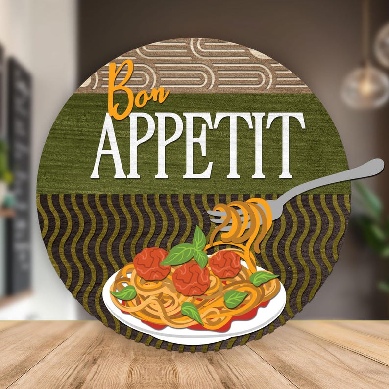 Spaghetti and Meatballs Door Hanger SVG, Bon Appetit Door Hanger Sign ...