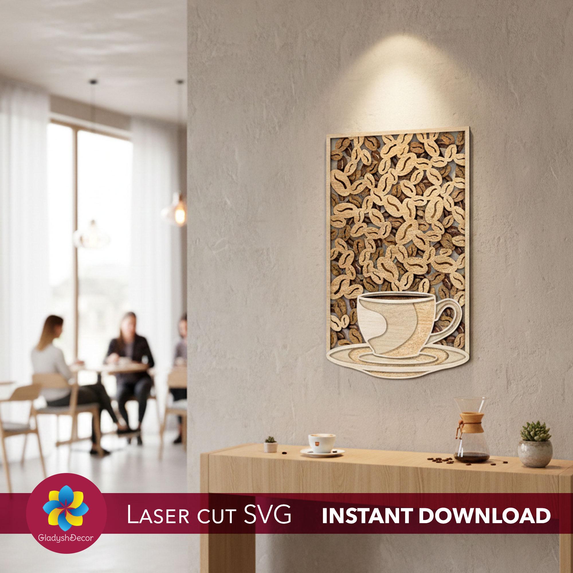 3D Coffee Cup Layered SVG, 5-layer Coffee Beans Wall Art File, Coffee ...