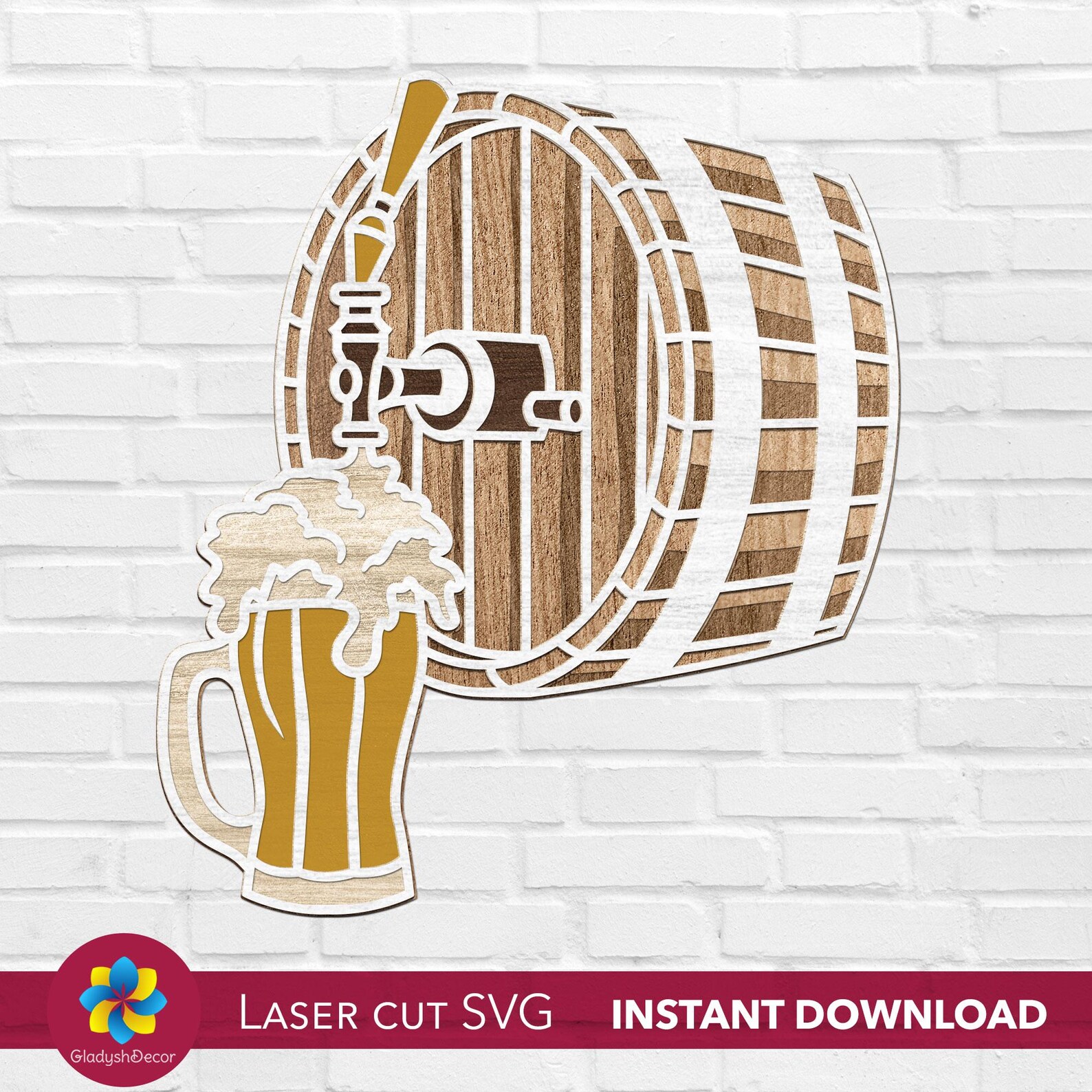 Beer Bar Wall Decor, Wooden Barrel & Mug Sign, Laser Cut File SVG DXF ...