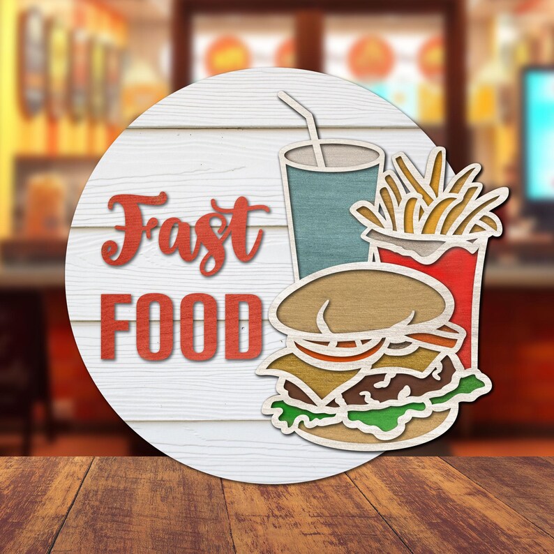 Burger Sign SVG, Fast Food Laser Cut File, Café Door Hanger SVG, Burger ...