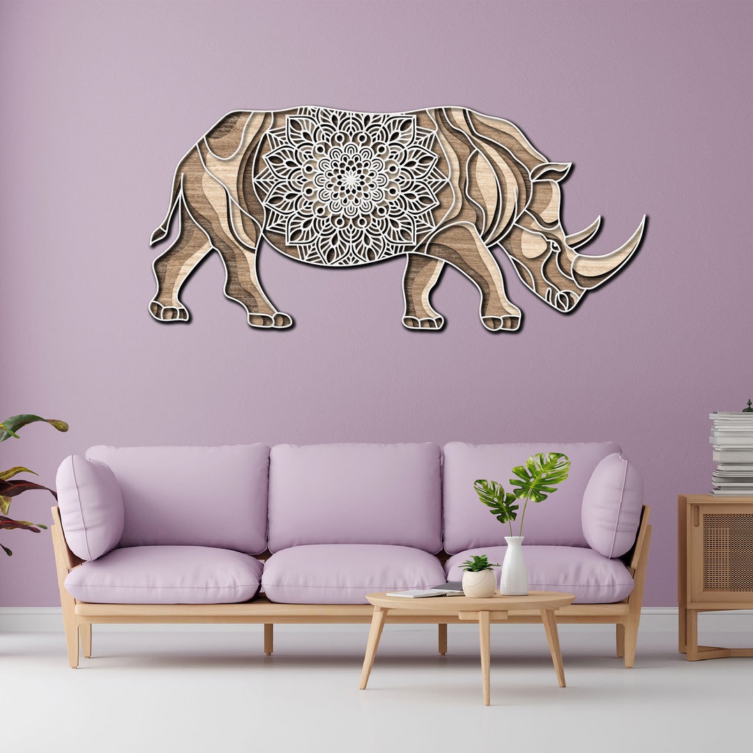 Rhino Multilayer SVG, 3D Rhino Digital File DXF, Rhino Mandala SVG ...