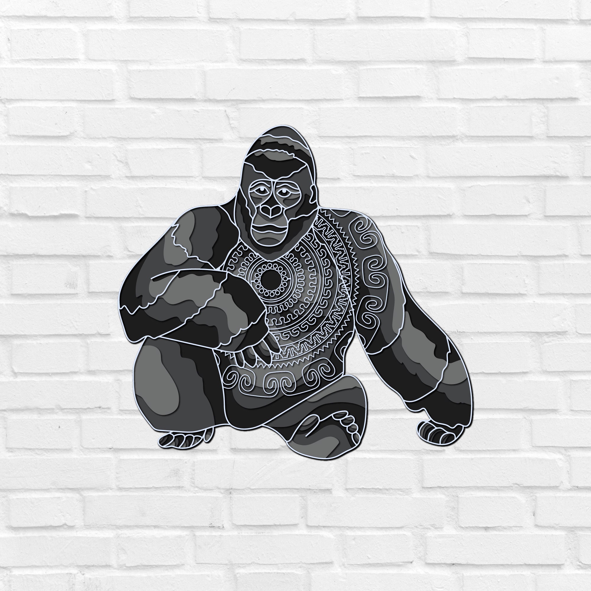 Gorilla Mandala SVG, 3D Monkey Digital File, Monkey Multilayered DXF, Monkey Laser Cut, Monkey ...