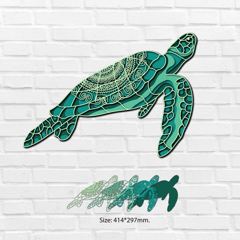 Turtle Multilayer SVG, 3D Turtle Digital File DXF, Turtle Mandala SVG ...