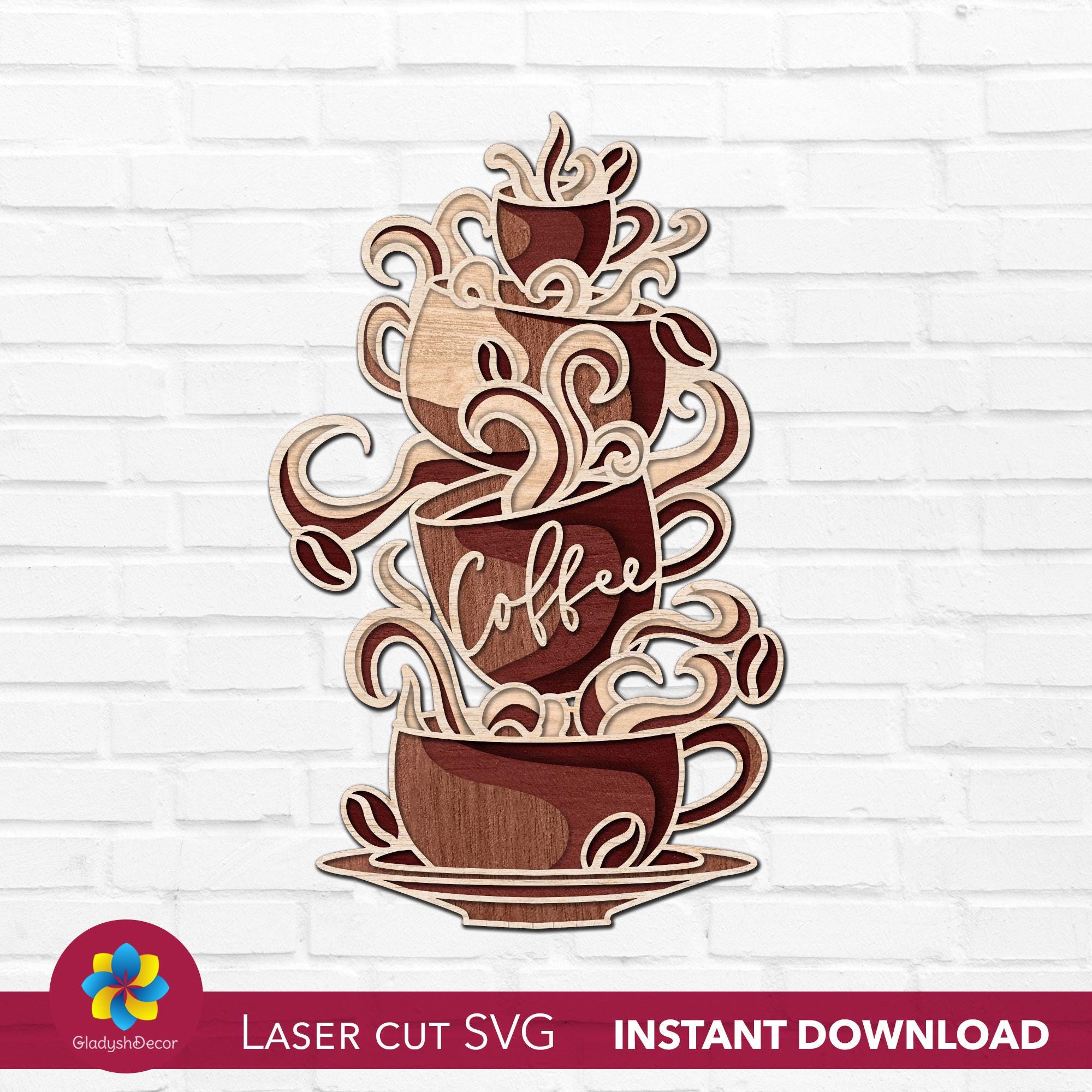 3D Layered Coffee Cups SVG for Laser Cutting, Multi-layer Coffee Bar ...