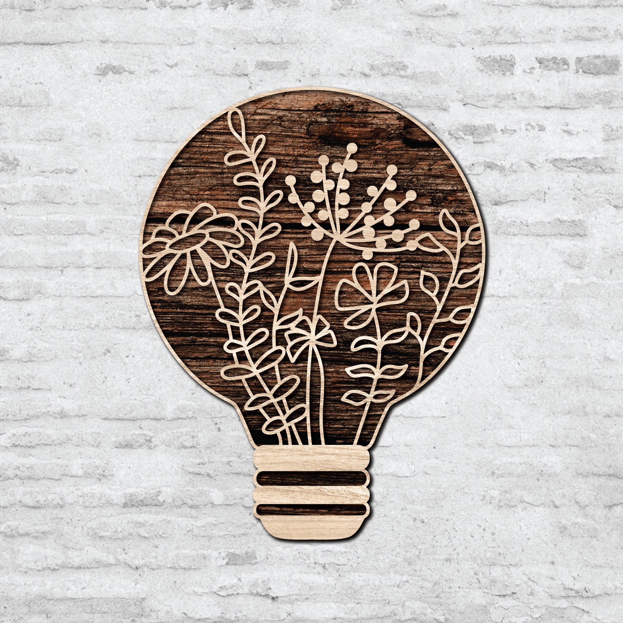 Wildflowers in Light Bulb SVG, Wildflowers Laser Cutting, Flora in ...