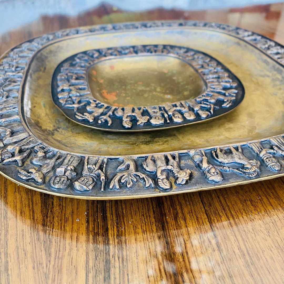 Vintage Silver-leafed Copper Plate Set Mid-century Modern Trays From ...