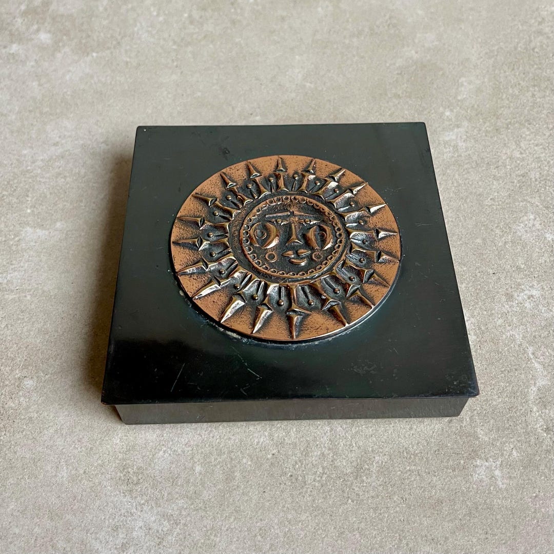 Mid Century Brutalist Bronze Box With Sun Relief - Vintage Jewelry Box ...