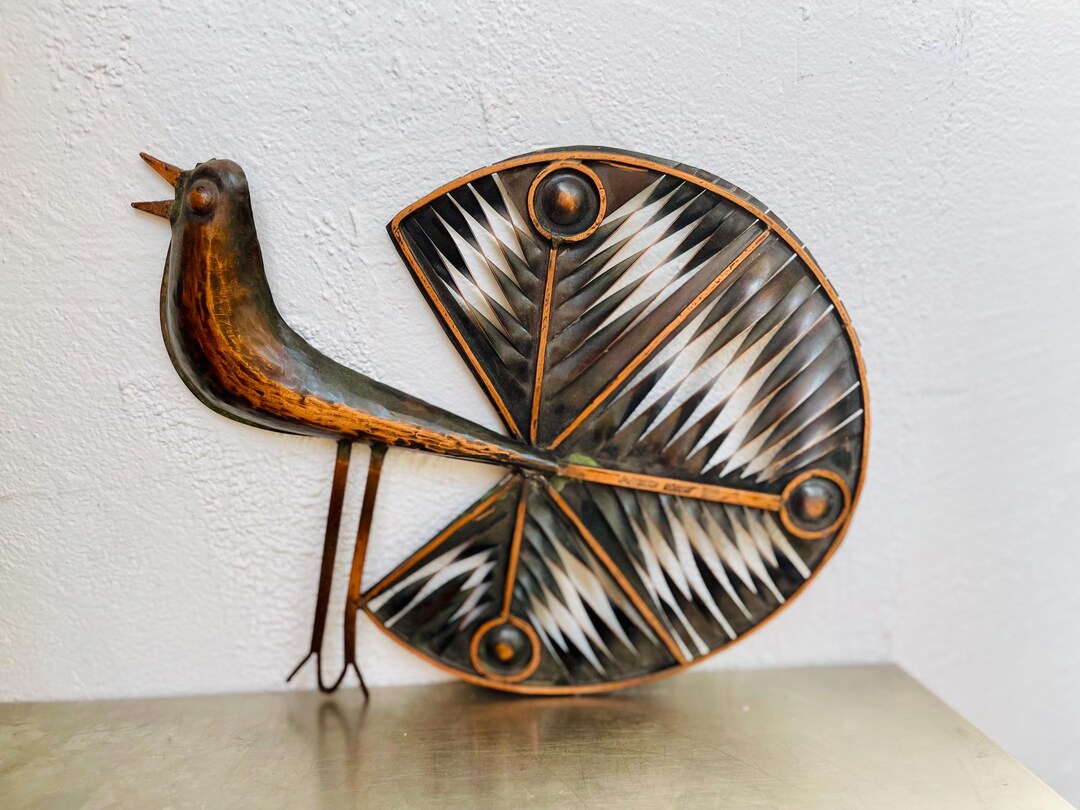 Bird Relief Metal Art Wall Hanging, Robert JAJESNICA, Brutalist Copper ...