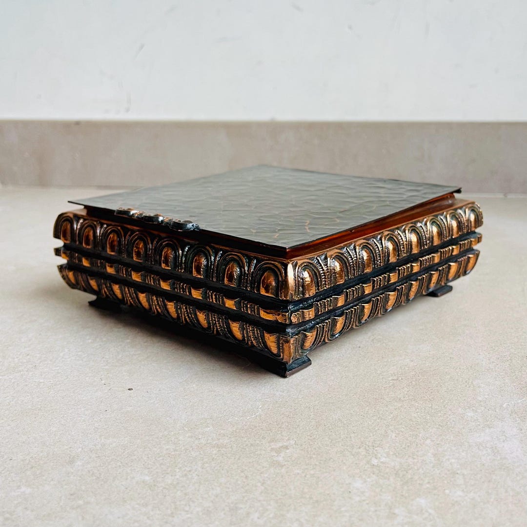Mid Century Brutalist Bronze Box - Sculptural Geometric Relief - 1970s ...