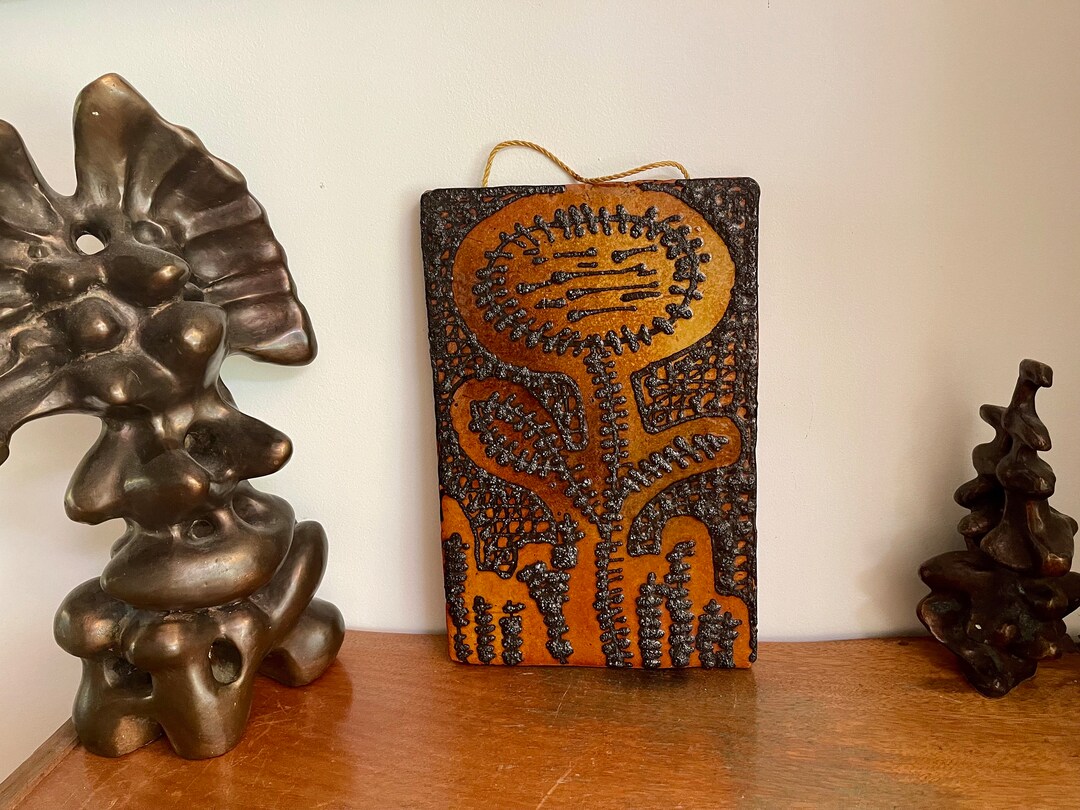 Sunflower, Mid-century Modern Vintage Ceramic Tile Wall Hanging With ...