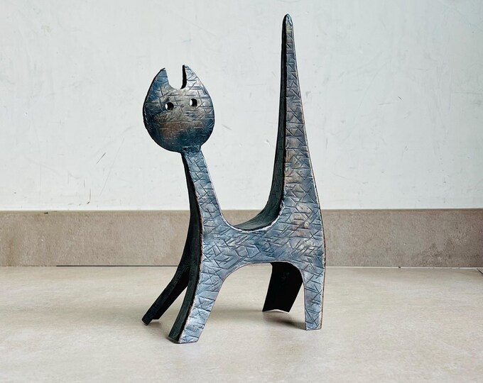 Brutalist Iron Cat Sculpture, Hand-forged Hungarian Metalwork 1970s - Etsy