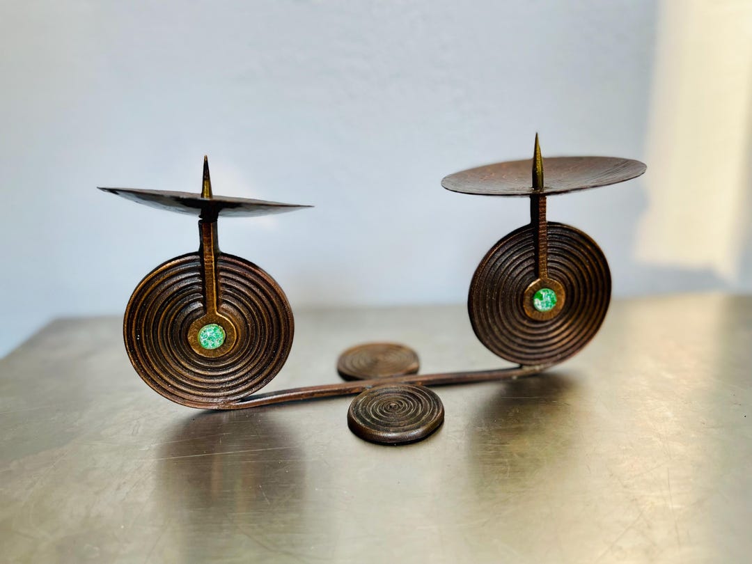 Brutalist Bronze Candleholder 1960s Sculptural Candlestick Duo With ...
