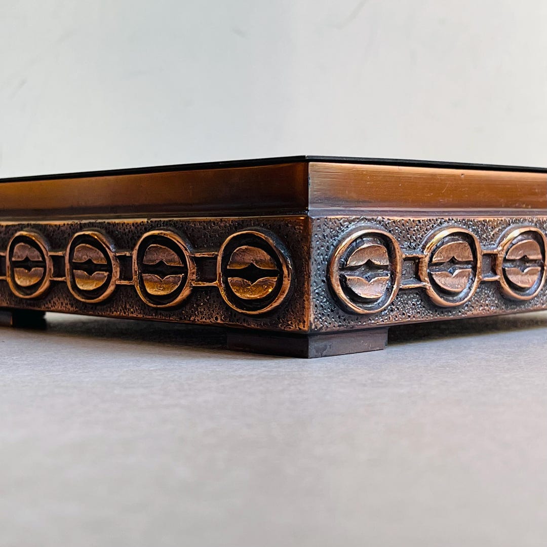 Mid Century Brutalist Bronze Box XL With Stylized Geometric Relief ...