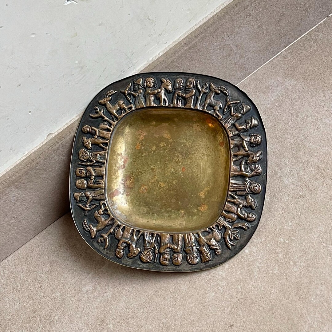 Signed Margit Teván Brutalist Figural Metal Dish | Hungarian Modernist ...