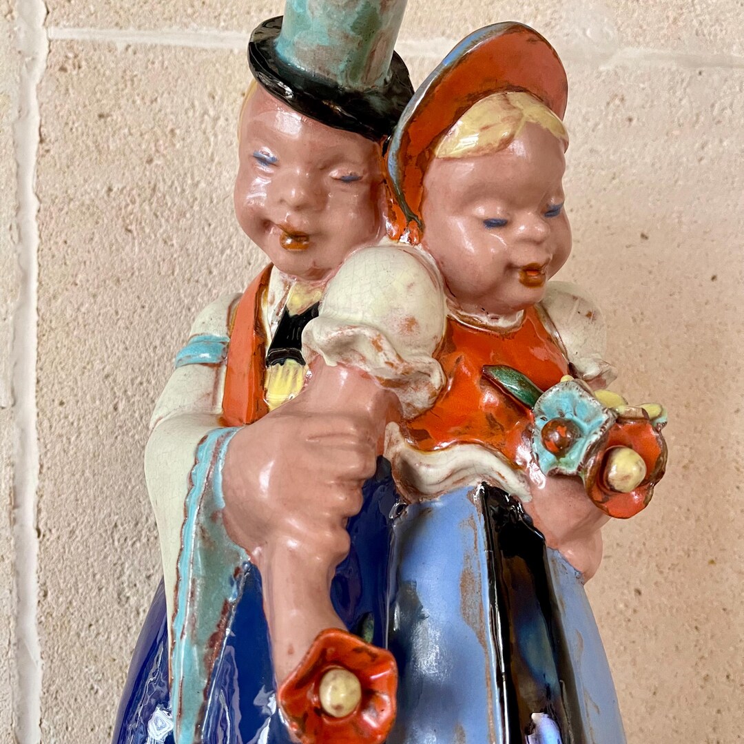 Antique Sculpture Young Folk Art Couple in Love Ceramic KOMLÓS Brothers ...
