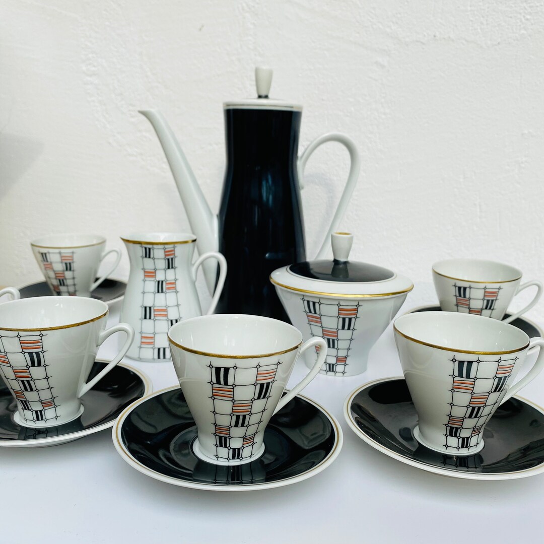 German Coffee Set Espresso Porcelain 1960s 60s GDR Freiberger Coffee Cup Saucer Pot Sugar Bowl ...
