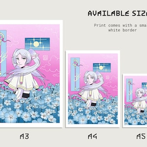Blue Moon Weed, Frieren | A5, A4, A3 Illustration Poster, Aesthetic ...