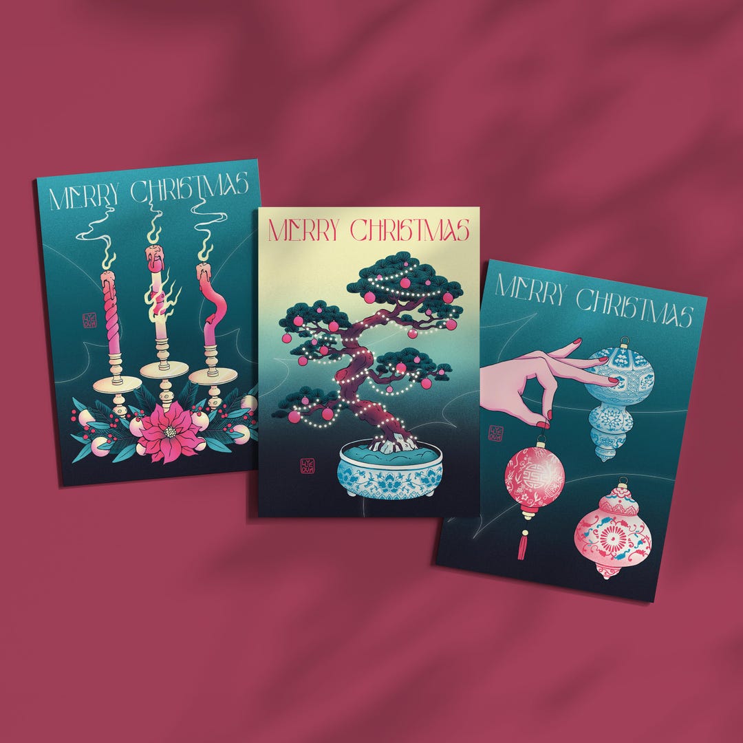 Vietnamese Christmas Card Pack | Set of 3 Illustrated Holiday Greeting ...