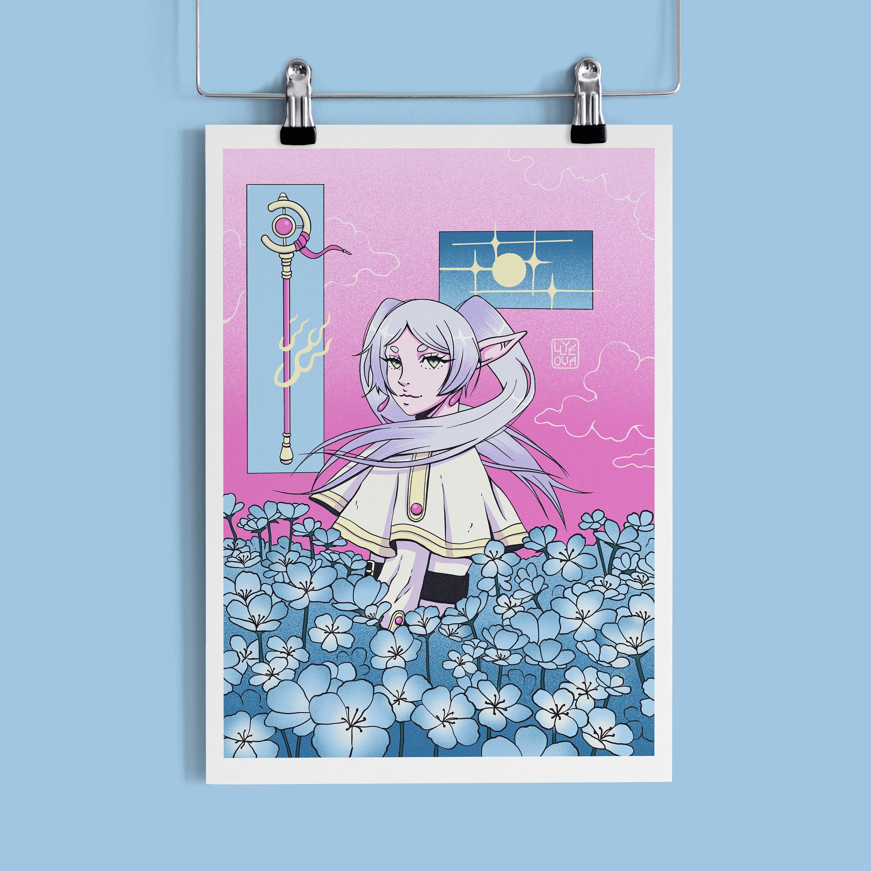 Blue Moon Weed, Frieren A5, A4, A3 Illustration Poster, Aesthetic Anime ...