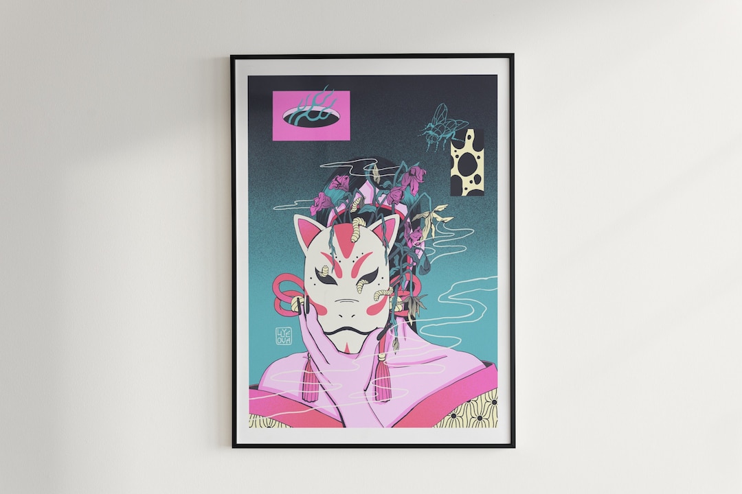 Rotting Inside| Kitsune Mask | A5, A4, A3 Illustration Poster, Anime ...