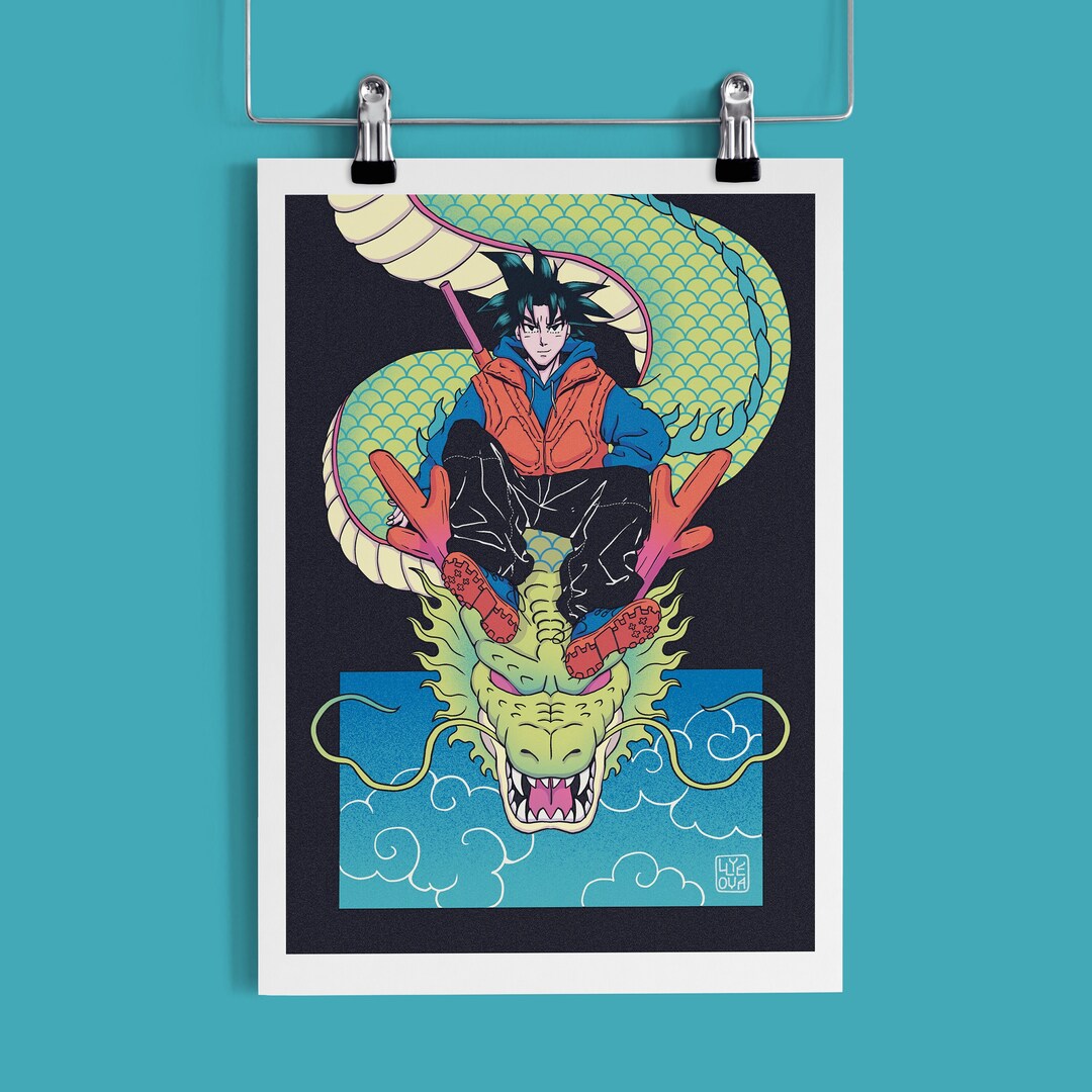 DBZ Son Goku Dragon | A5, A4, A3 Illustration Poster, Aesthetic Anime ...