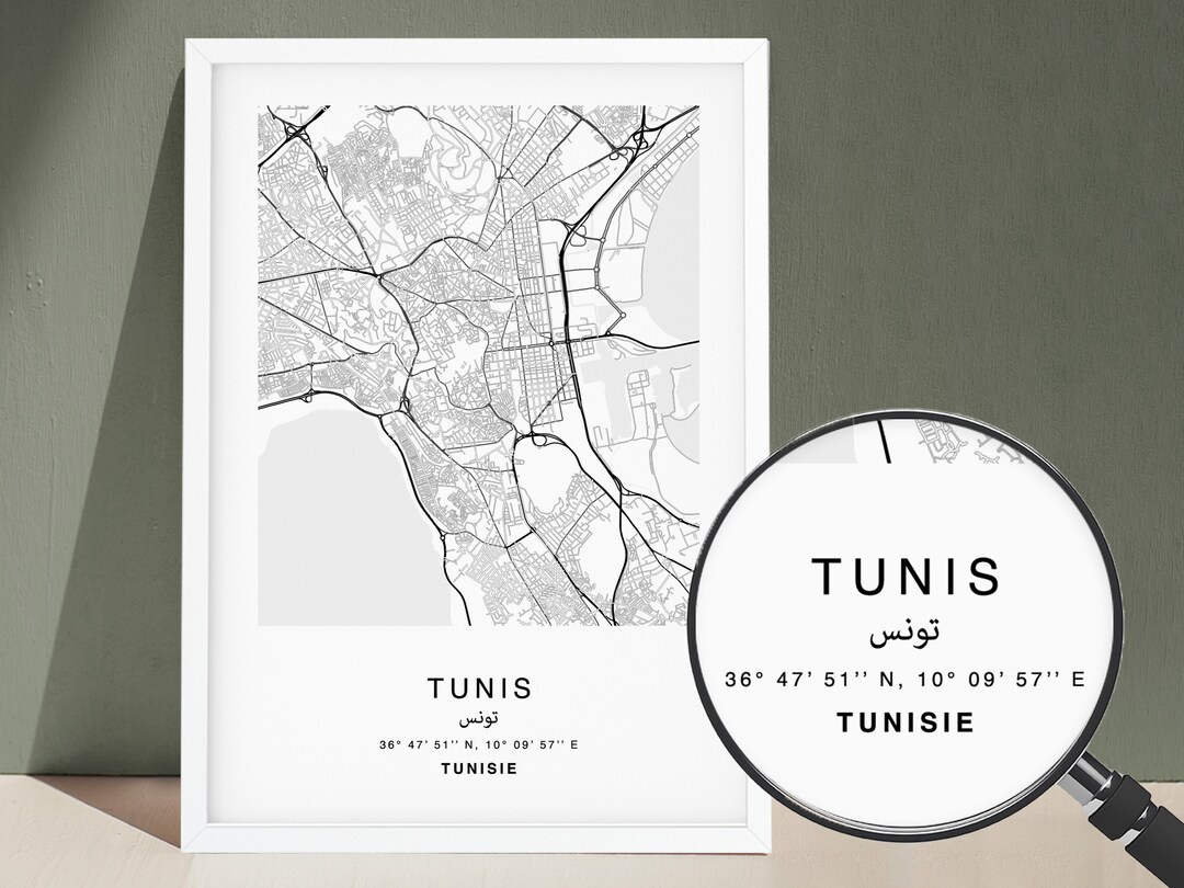 Poster Poster Map of the City of Tunis tunisia Arabic Calligraphy Eid ...