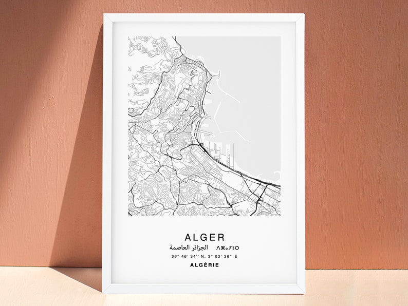 Post Poster Map of the City of Algiers algeria Arabic and Berber ...