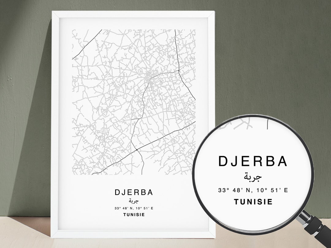 Poster Poster Map of the City of Djerba tunisia Arabic Calligraphy Eid ...