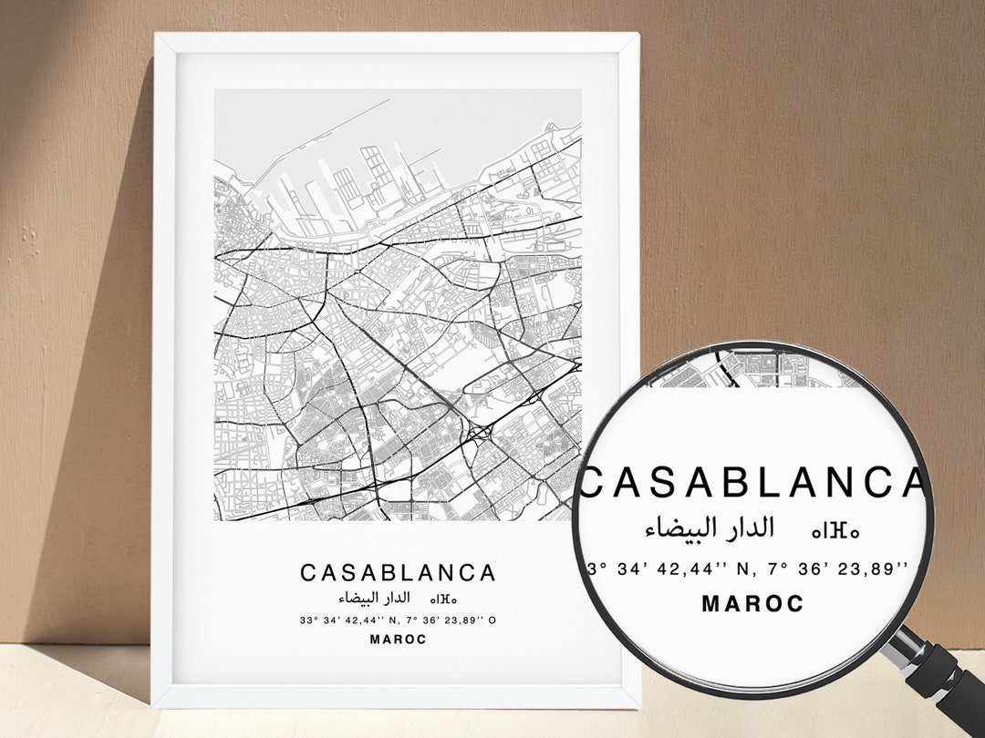 Post Poster Map of the City of Casablanca morocco Arabic and Berber ...