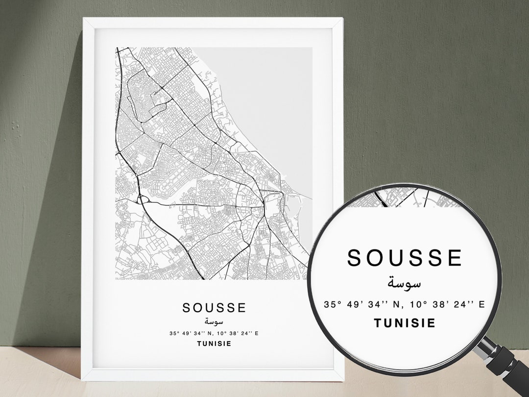 Poster Poster Map of the City of Sousse tunisia Arabic Calligraphy Eid ...