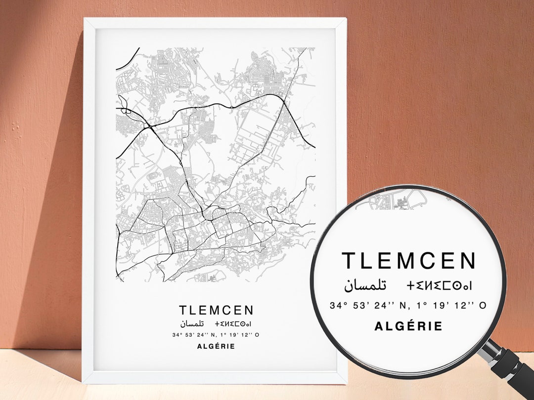 Poster Poster Map of the City of Tlemcen algeria Arabic and Berber Calligraphy Eid / Aid Gift ...