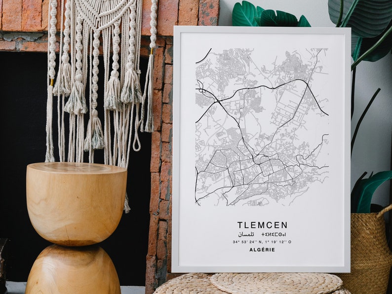 Poster Poster Map of the City of Tlemcen algeria Arabic and Berber Calligraphy Eid / Aid Gift ...