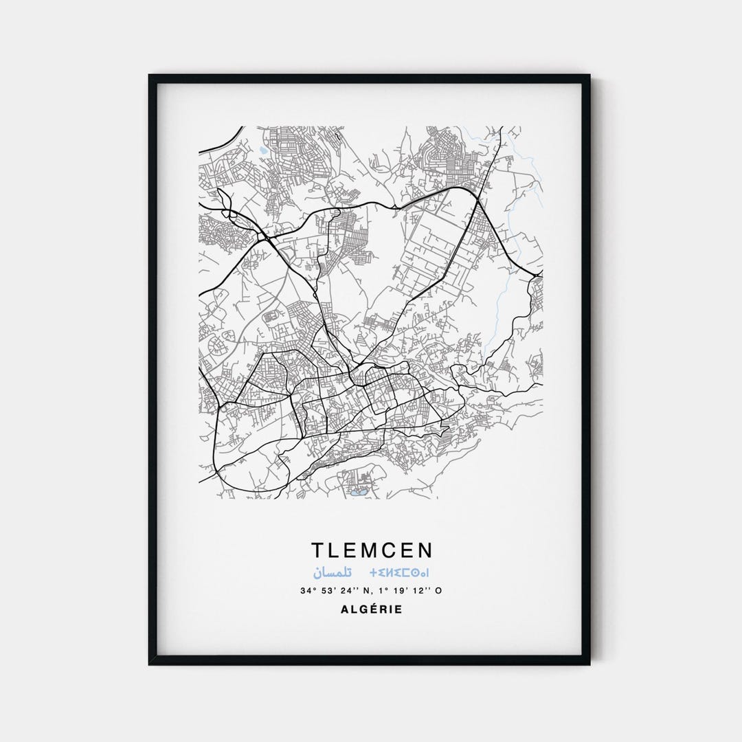 Poster Print Map of the City of Tlemcen algeria Arabic and Berber Calligraphy Eid / Aid Gift ...