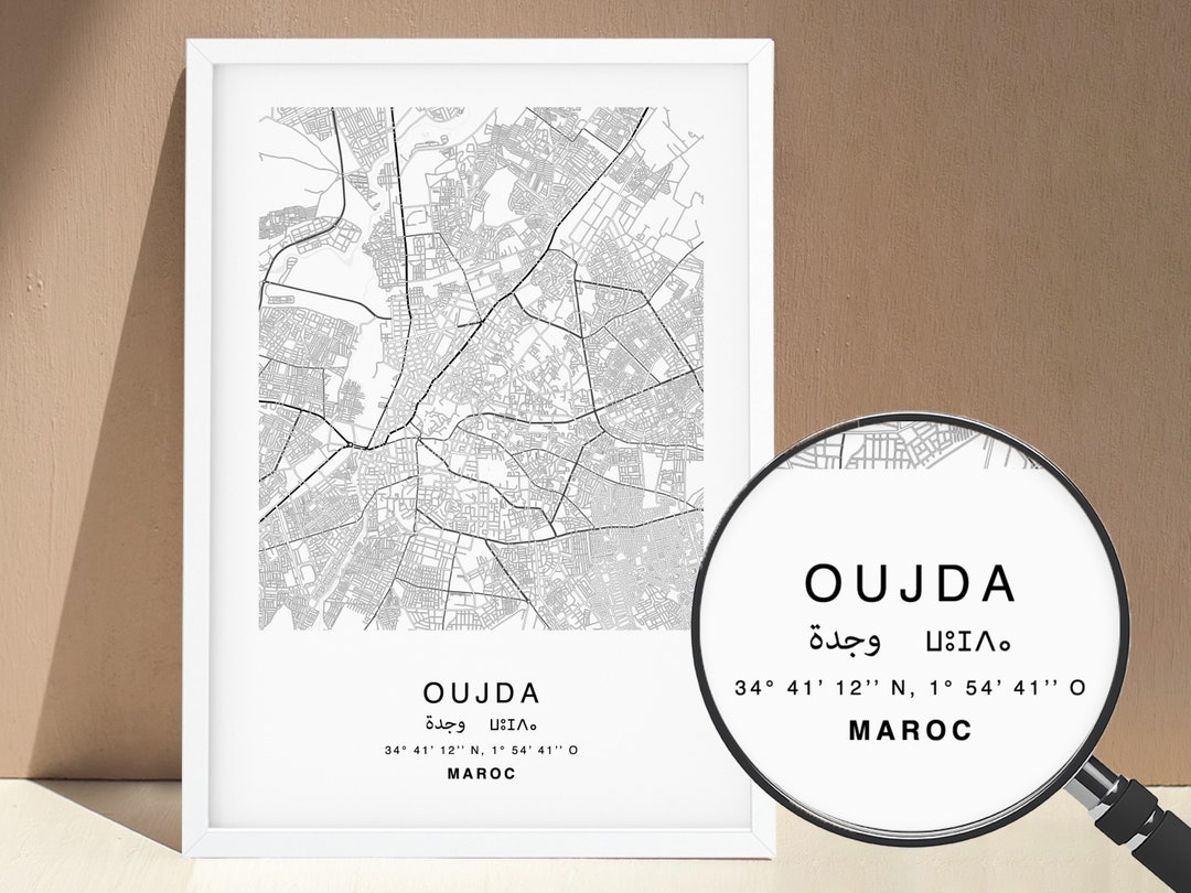 Post Poster Map of the City of Oujda morocco Arabic and Berber Calligraphy Eid / Aid Gift ...