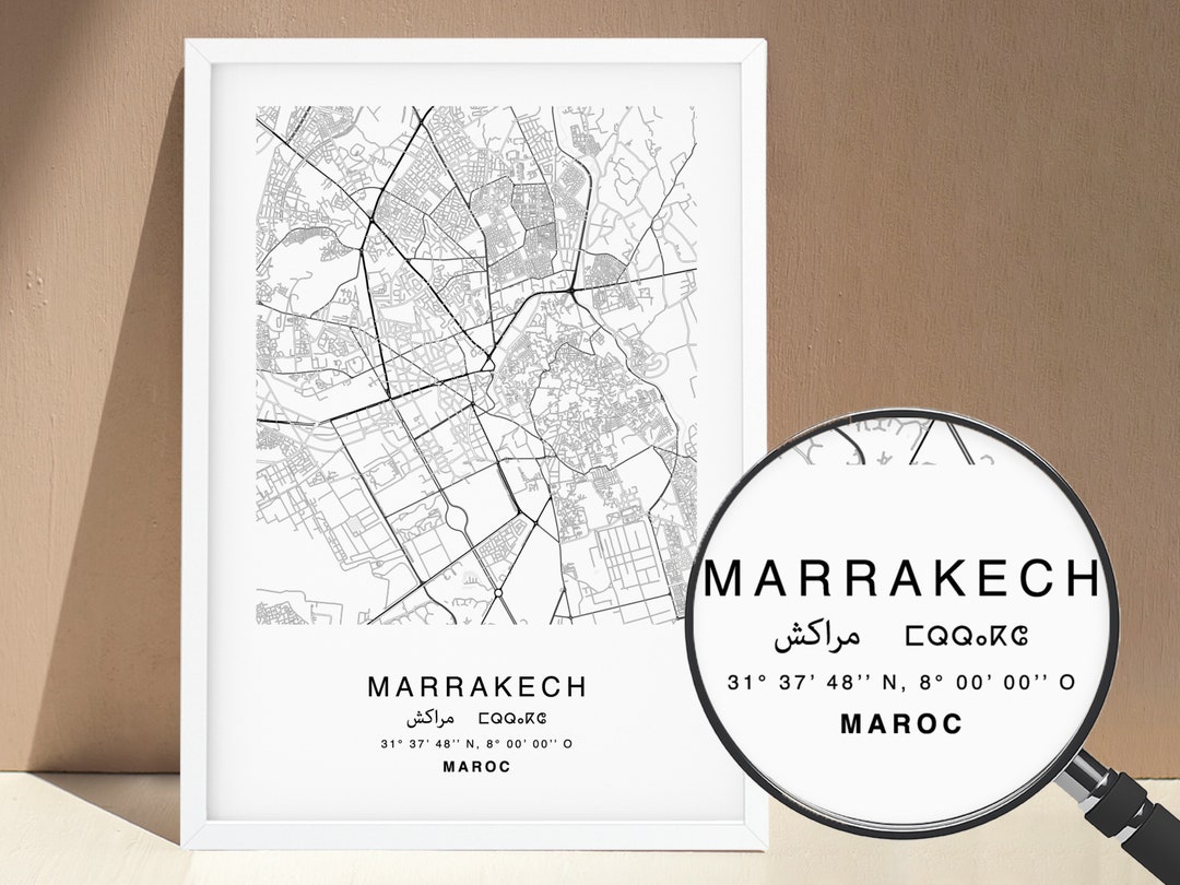 Post Poster Map of the City of Marrakech morocco Arabic and Berber ...